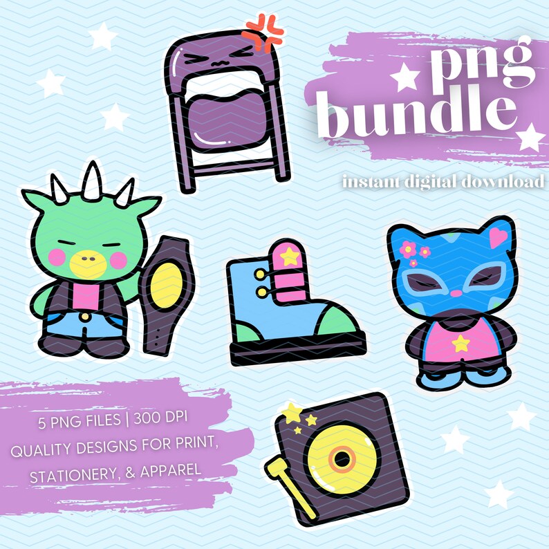 Wrestling BUNDLE Kawaii Style Png Clipart for Shirts Printable Stickers ...