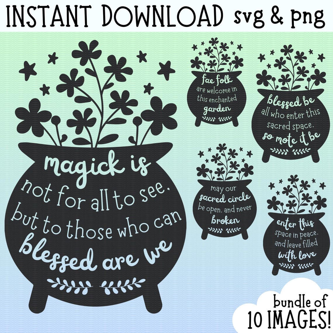 Cottagecore Witchy Cauldron Decor PNG and SVG Bundle, Magical Sayings ...