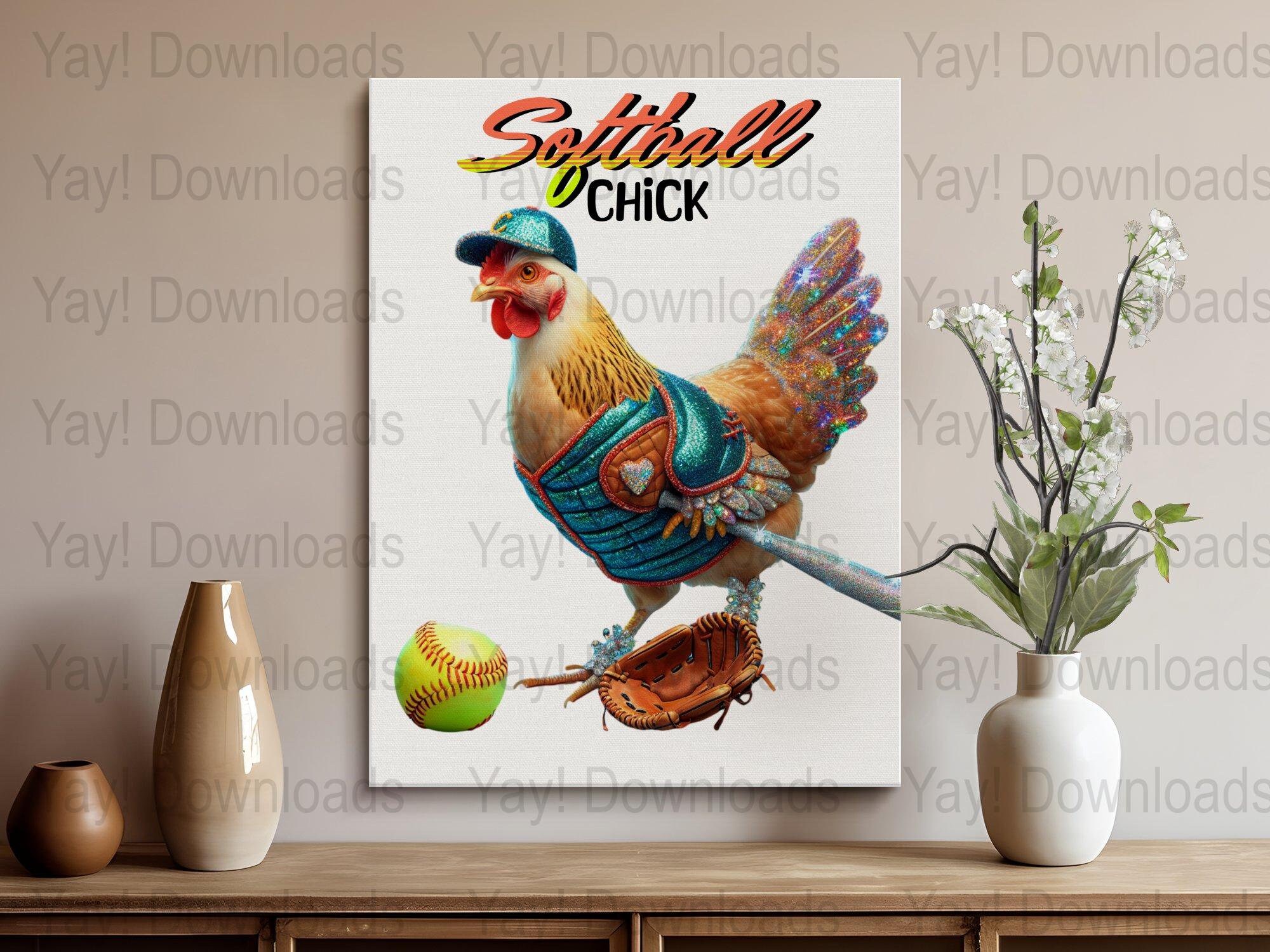 Funny Chicken Art, Softball Chick PNG, Chicken Clipart, Chicken Print ...