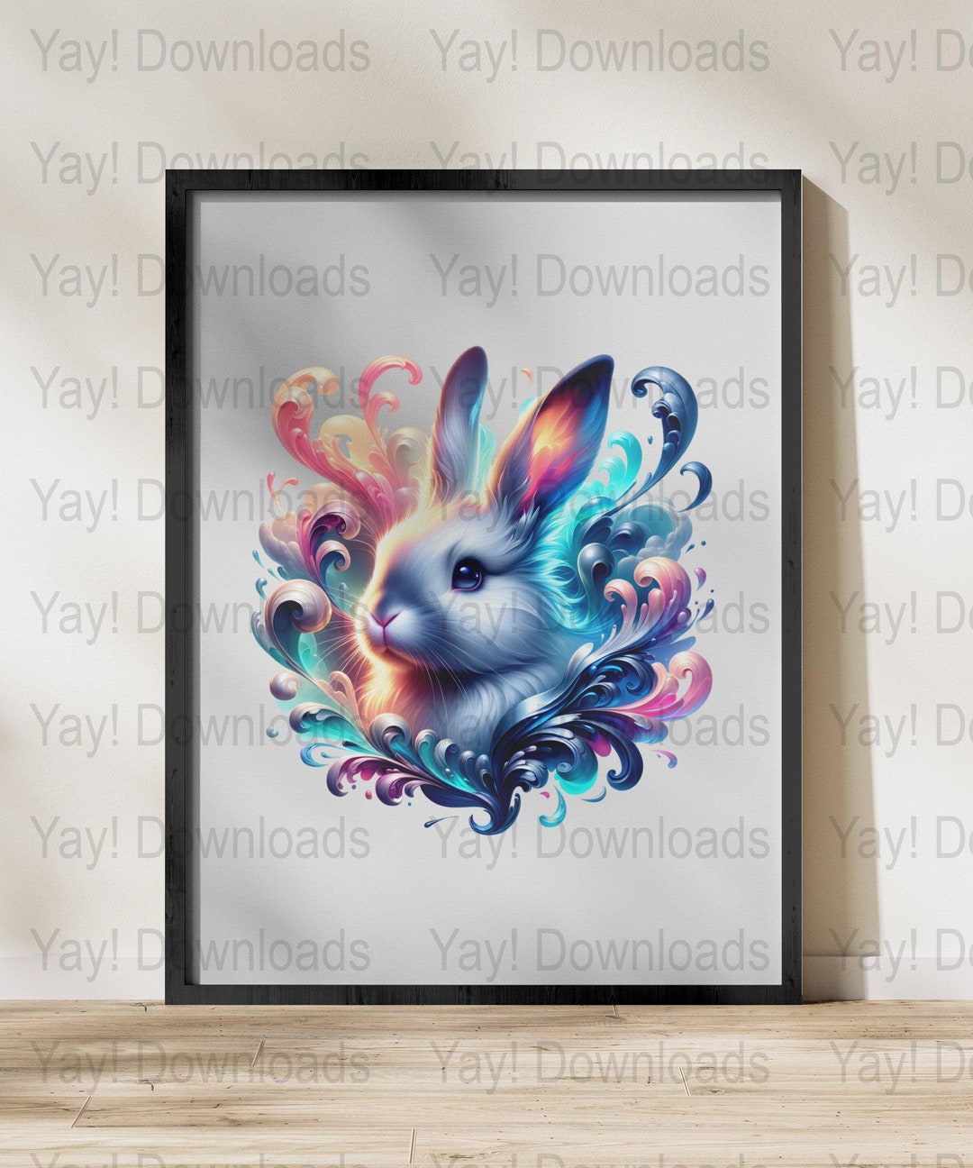 Bunny Fantasy Art PNG, Beautiful White Rabbit Digital Artwork, Colorful ...