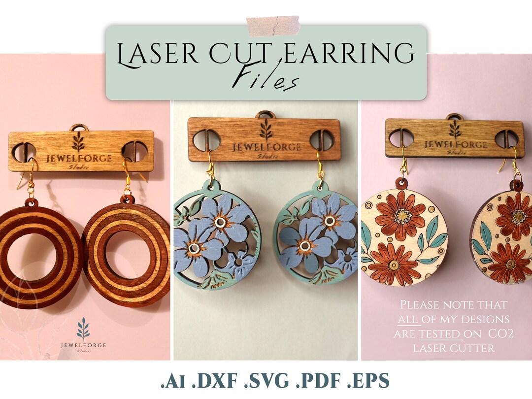 3 Floral Earrings Svg Bundle, Wood Earrings Template Svg, Laser Cut ...