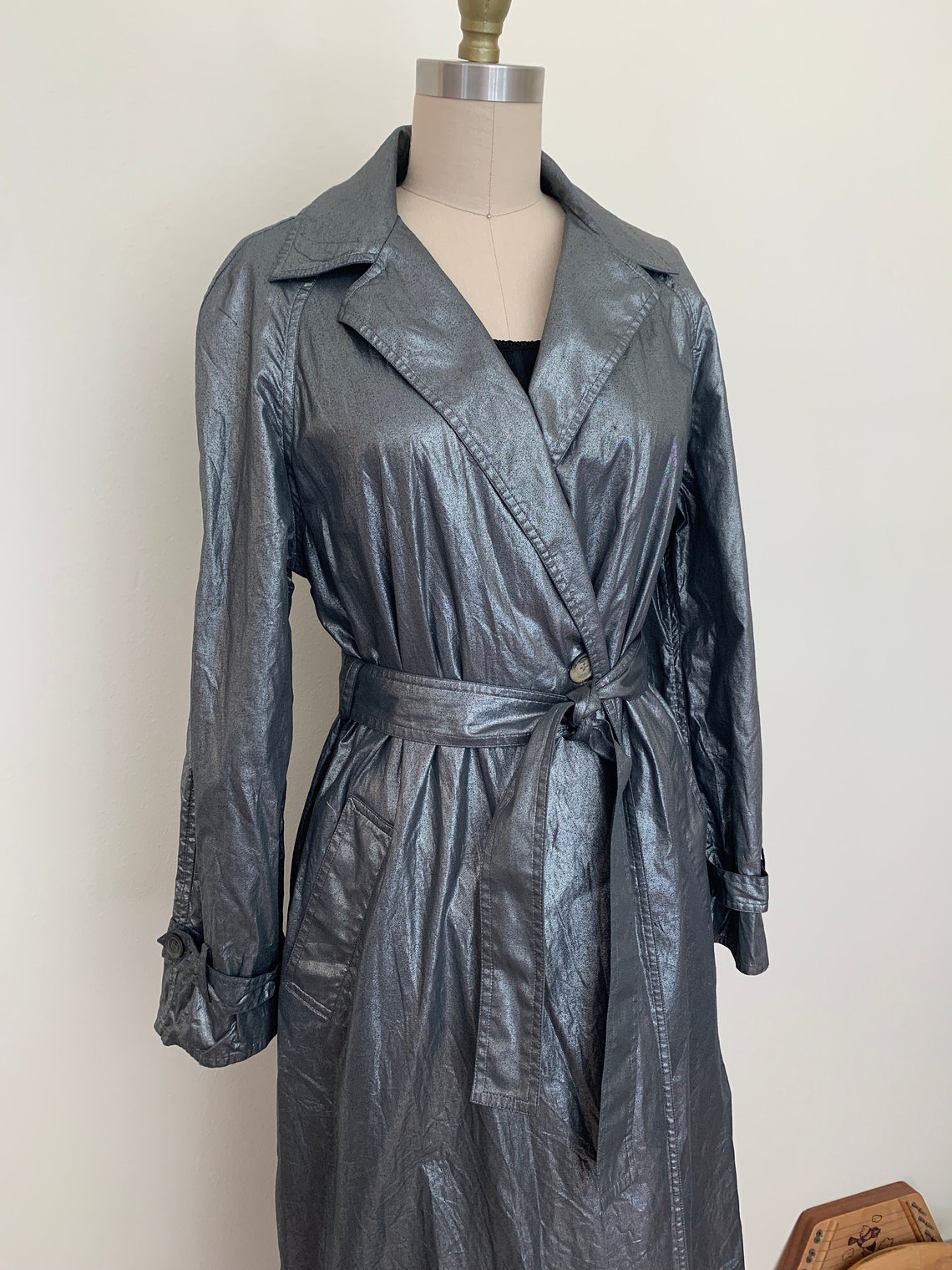 Vintage 80s Alien Silver Metallic Trench Coat Jacket Sz M / L - Etsy UK