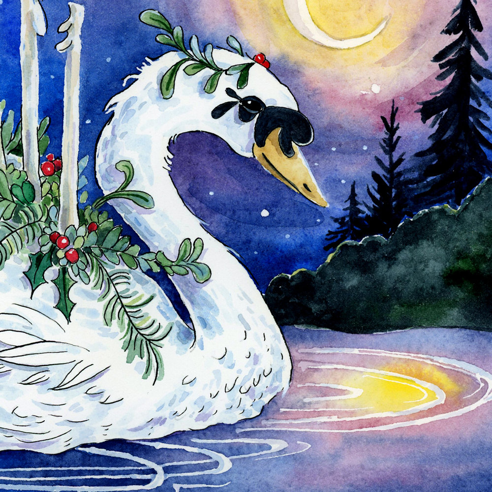 Swan Christmas Flat Card Art Print Scandinavian - Etsy Nederland