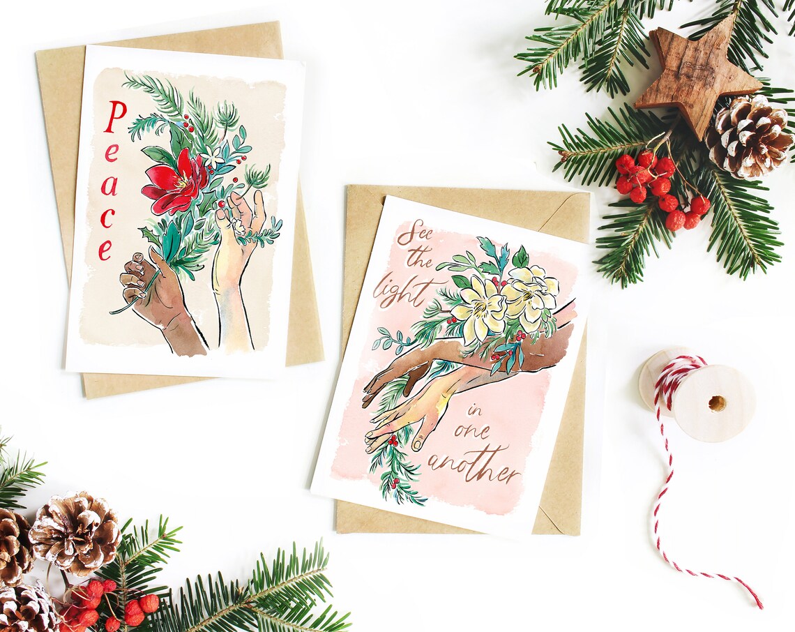 Peace Hands Equality Christmas Art Card - Non-denominational Holiday ...