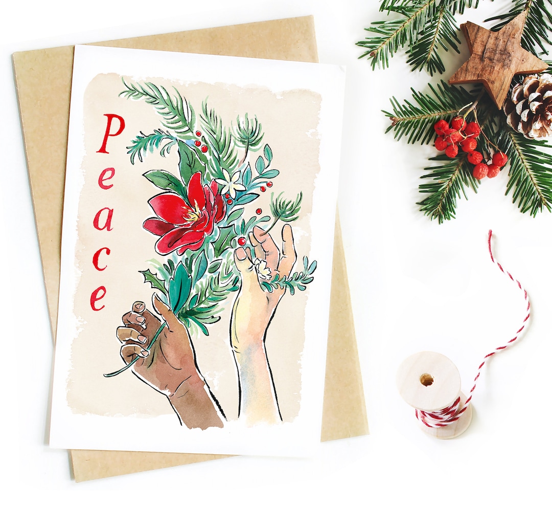 Peace Hands Equality Christmas Art Card - Non-denominational Holiday ...