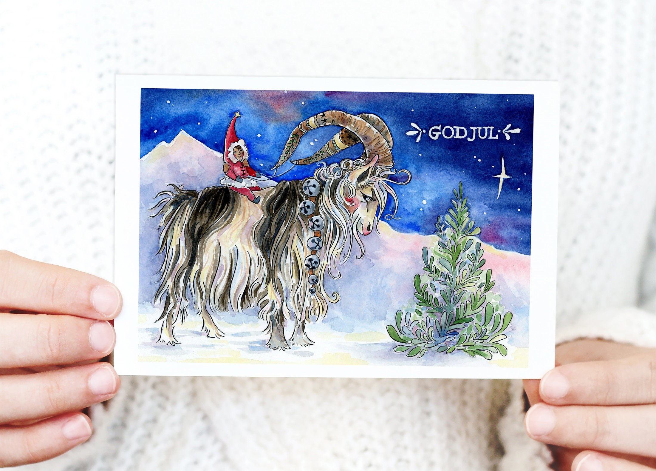 Yule Goat Christmas Flat Card - Art Print - Etsy