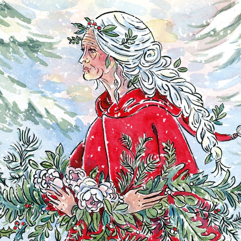Scandinavian Santa Grandmother Christmas Holiday Flat Card art Print ...