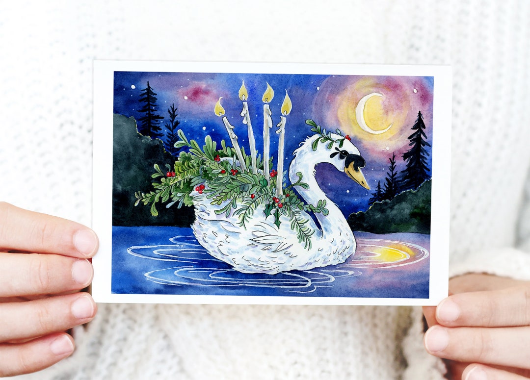 Swan Christmas Flat Card - Art Print - Scandinavian - Etsy