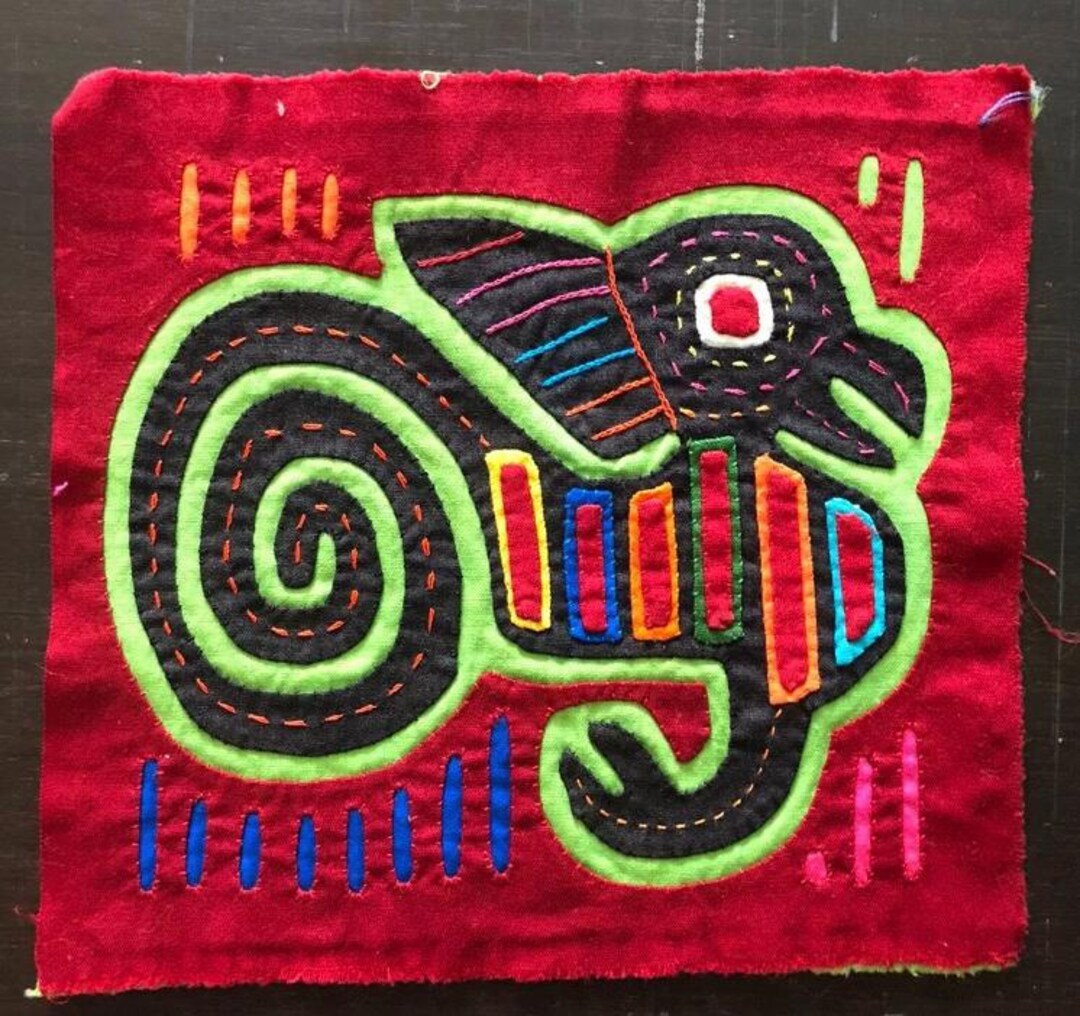 Kuna Native Panama Mola Animal Rainbow Colorful Handmade Textile Fabric ...