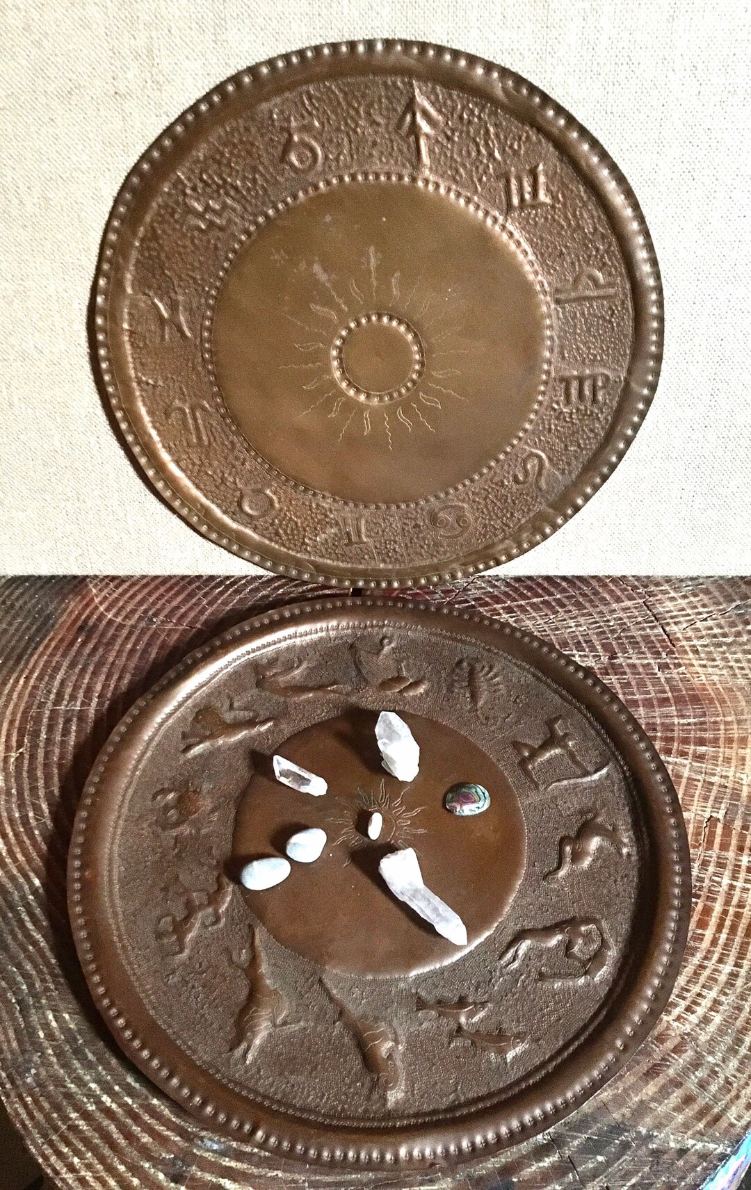 Symbols and Signs of the Zodiac Folk Art Copper Tray and Wall Hanging ...