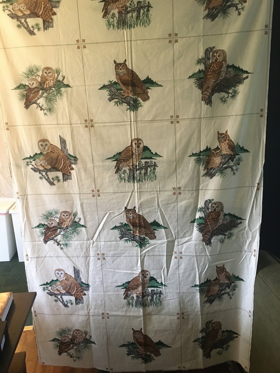 Vintage Owl Fabric Panels for Applique Pillows, Crafting: 4.8 Yards ...