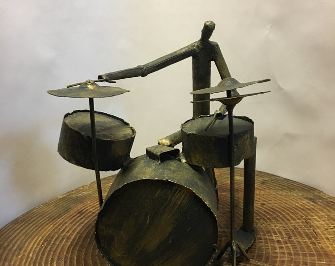 Drummer Sculpture Mid Century Drum Kit Art Player Metal Drum Drummer ...
