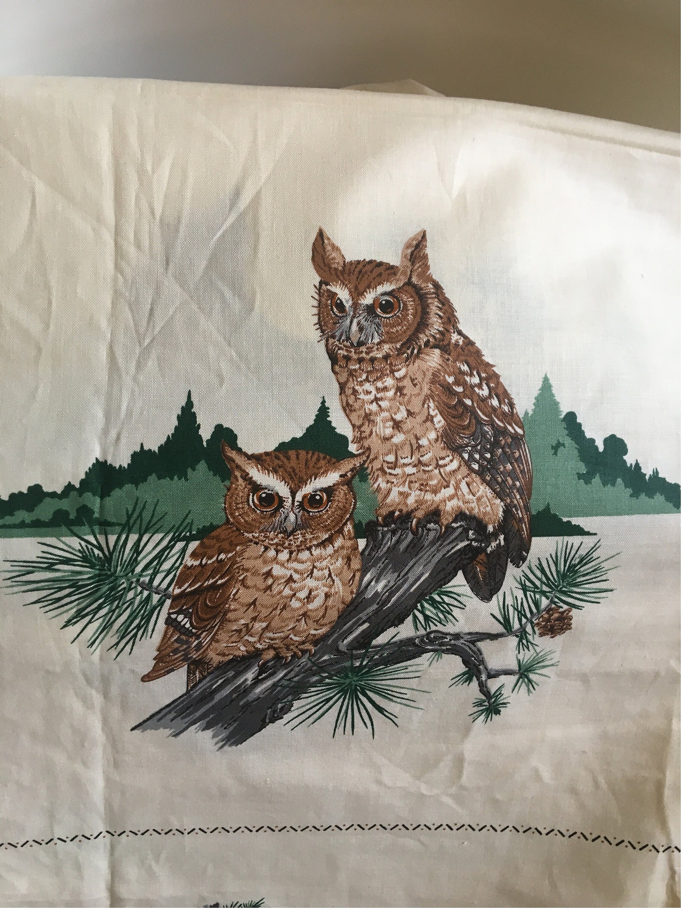 Vintage Owl Fabric Panels for Applique Pillows, Crafting: 4.8 Yards ...