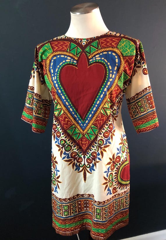 Vintage tunic Small dress 1960s heart center flare sl… - Gem
