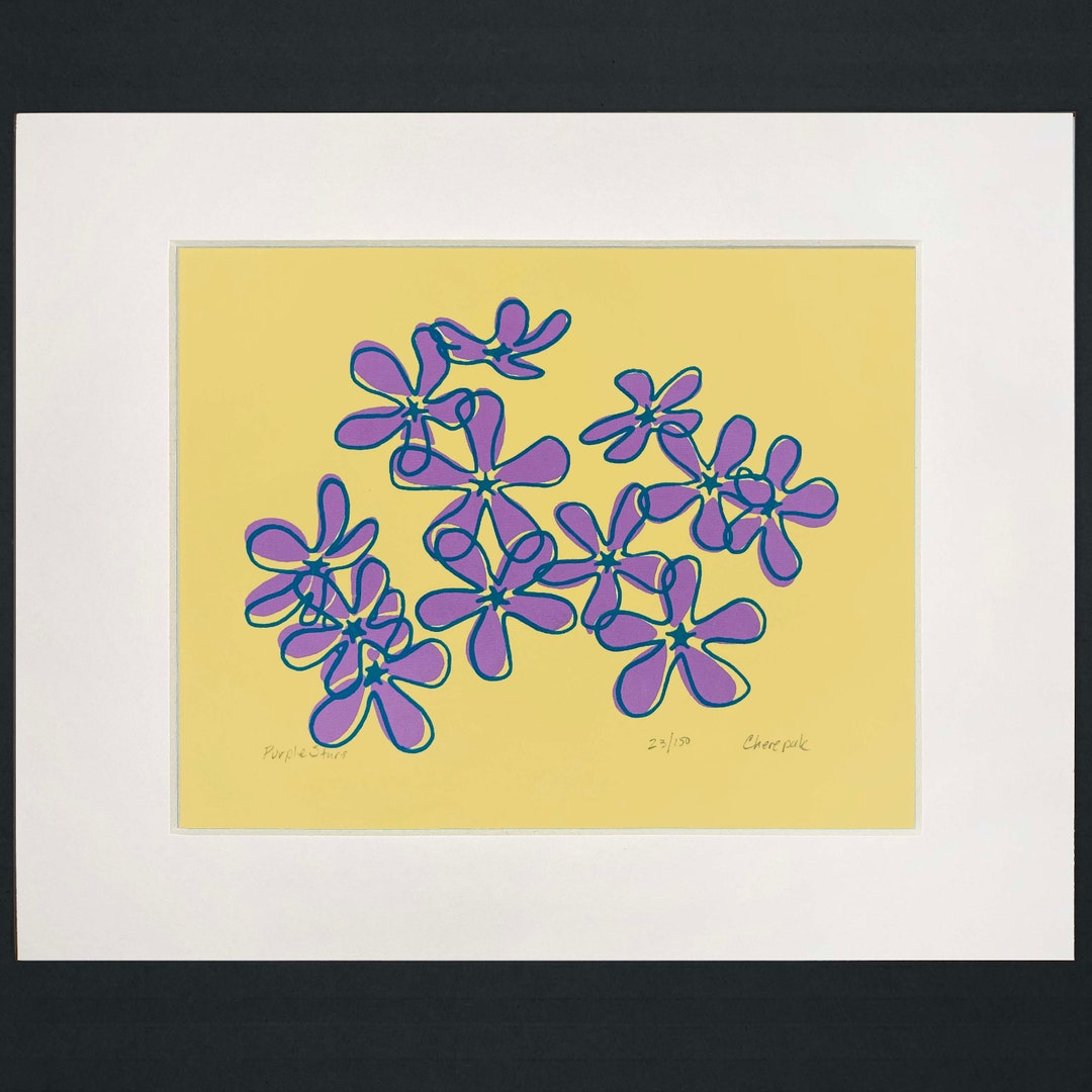 8"x10" Matted Limited Edition Screenprint Purple Flowers Daisy Michael ...