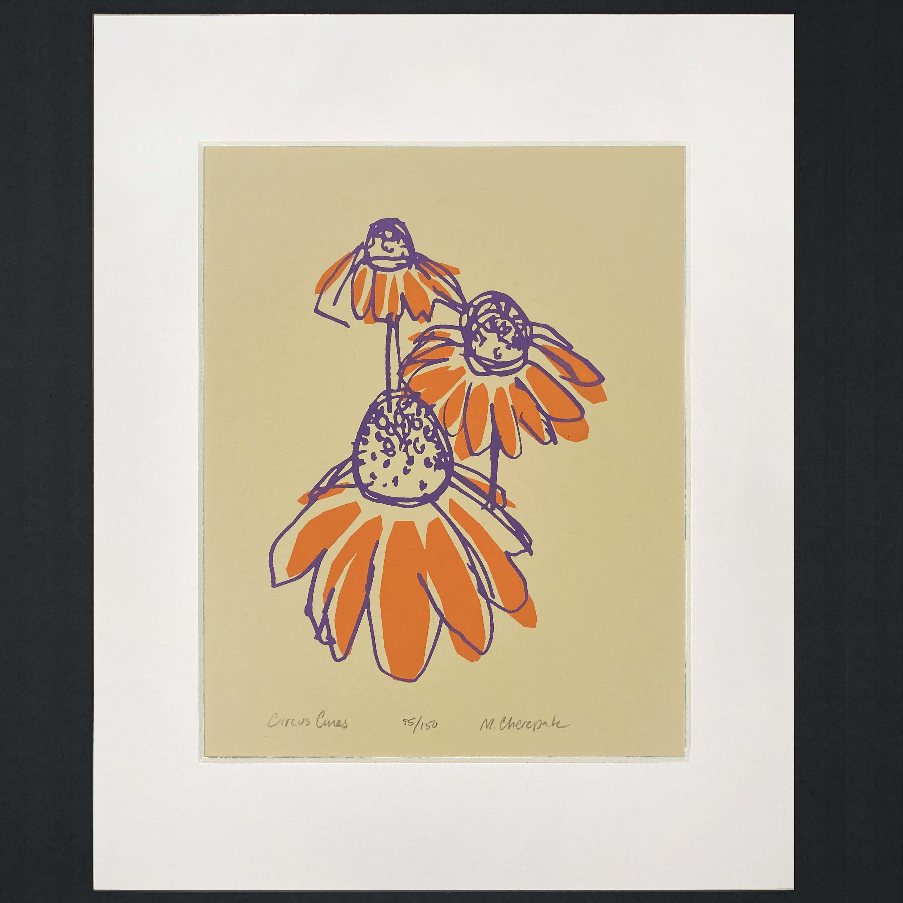 8"x10" Matted Limited Edition Screenprint Floral Orange Flowers Michael ...
