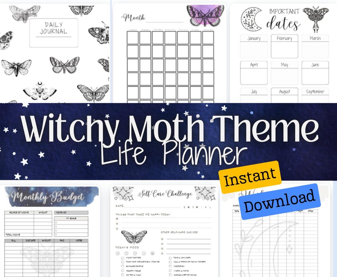 Witchy Moth Theme Life Planner Bullet Journal Printable PDF Planner - Etsy