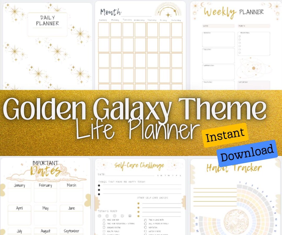 Golden Galaxy Sun and Moon Life Planner Bullet Journal Printable PDF ...