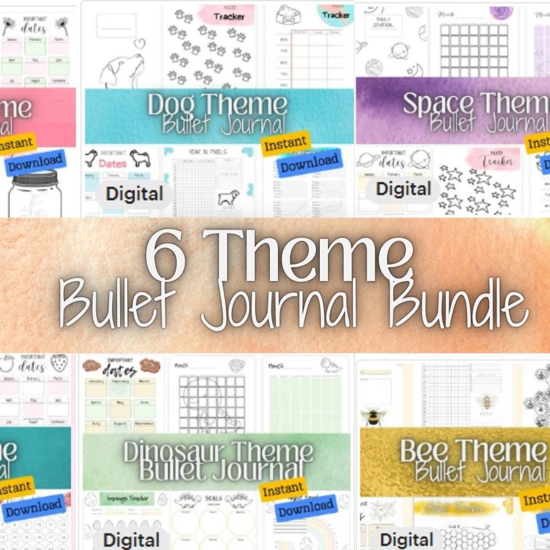 6 Theme Life Planner Bullet Journal Bundle - Printable PDF Planner - Etsy