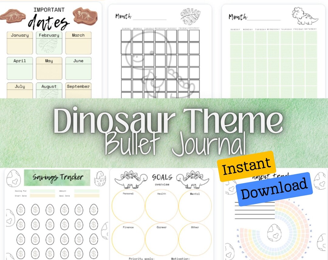 Dinosaur Theme Life Planner Bullet Journal Printable PDF Planner - Etsy