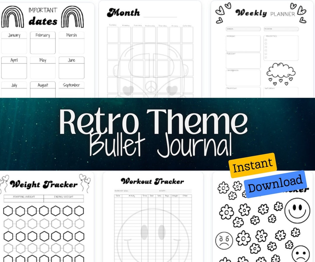 Retro Theme Print and Color Life Planner Bullet Journal PDF Planner - Etsy