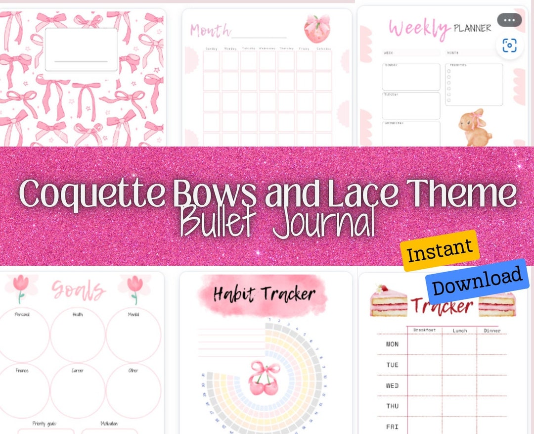 Coquette Bows and Lace Planner Printable, Mental Health & Budgeting ...