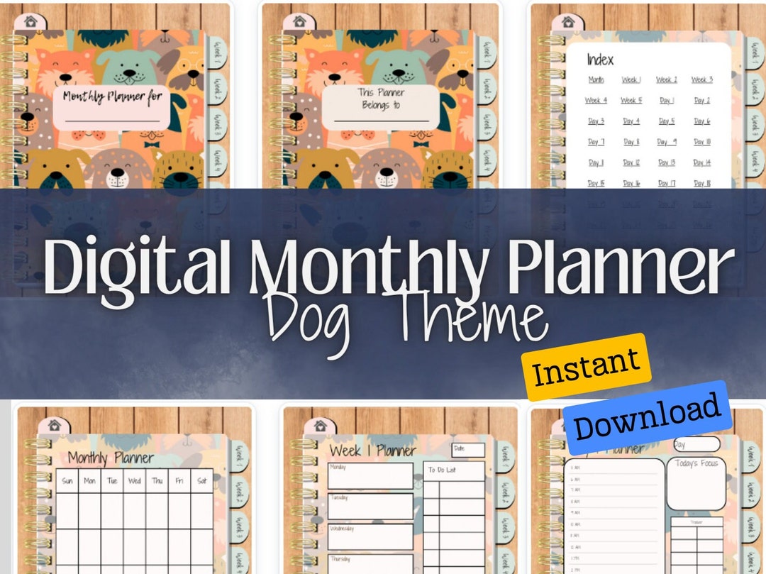 Dog Themed Undated Month-long Digital Planner - PDF With Hyperlinks - Etsy