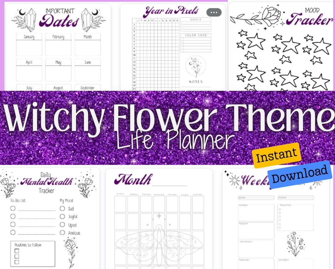 Witchy Flower Theme Life Planner Bullet Journal Printable PDF Planner ...