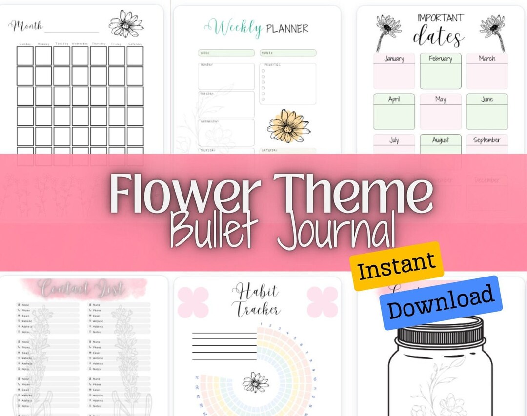 Flower Theme Life Planner Bullet Journal Printable PDF Planner - Etsy