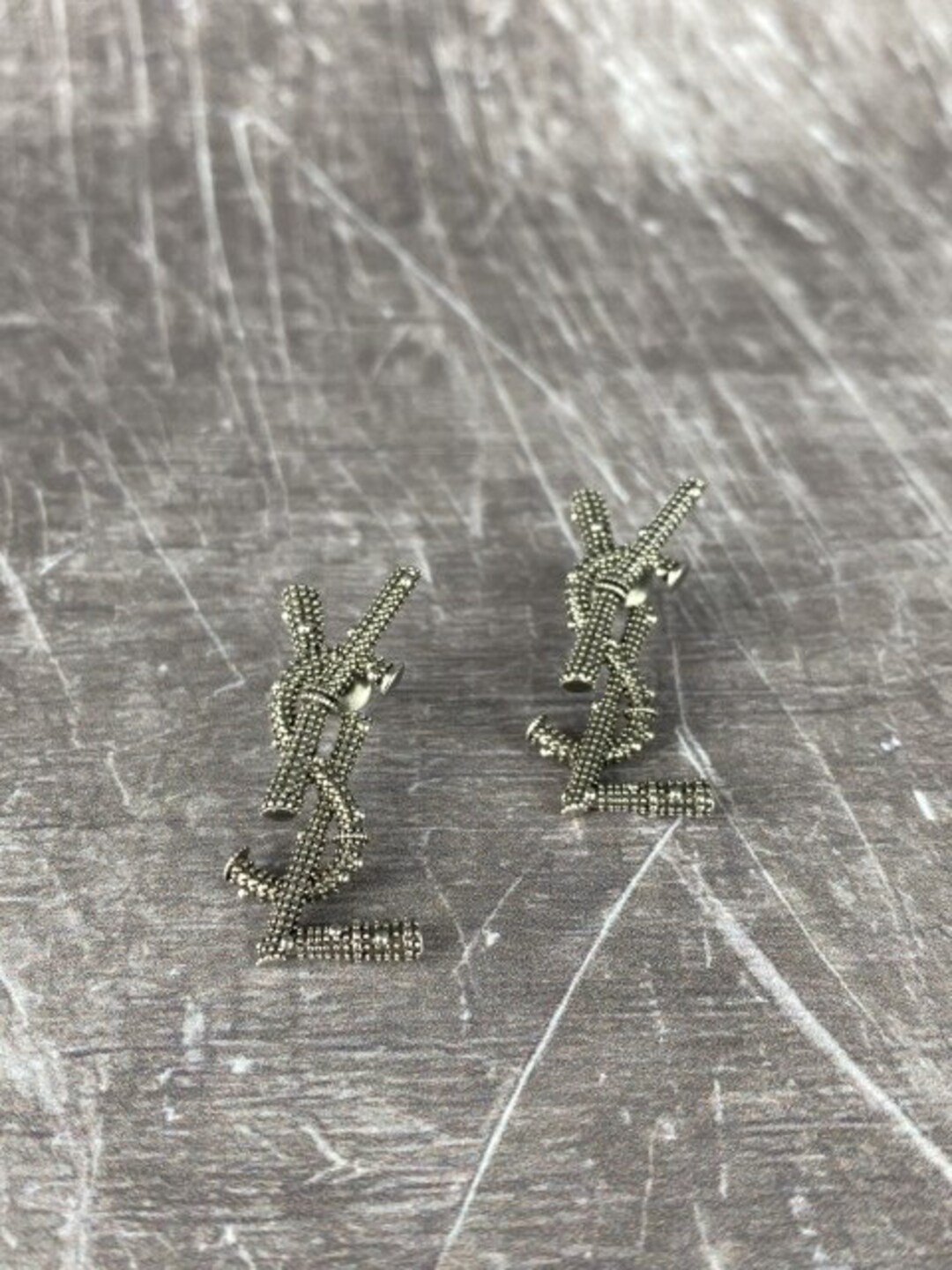 Vintage Saint Laurent YSL Logo Silver Pleated Trendy Stud Earrings ...