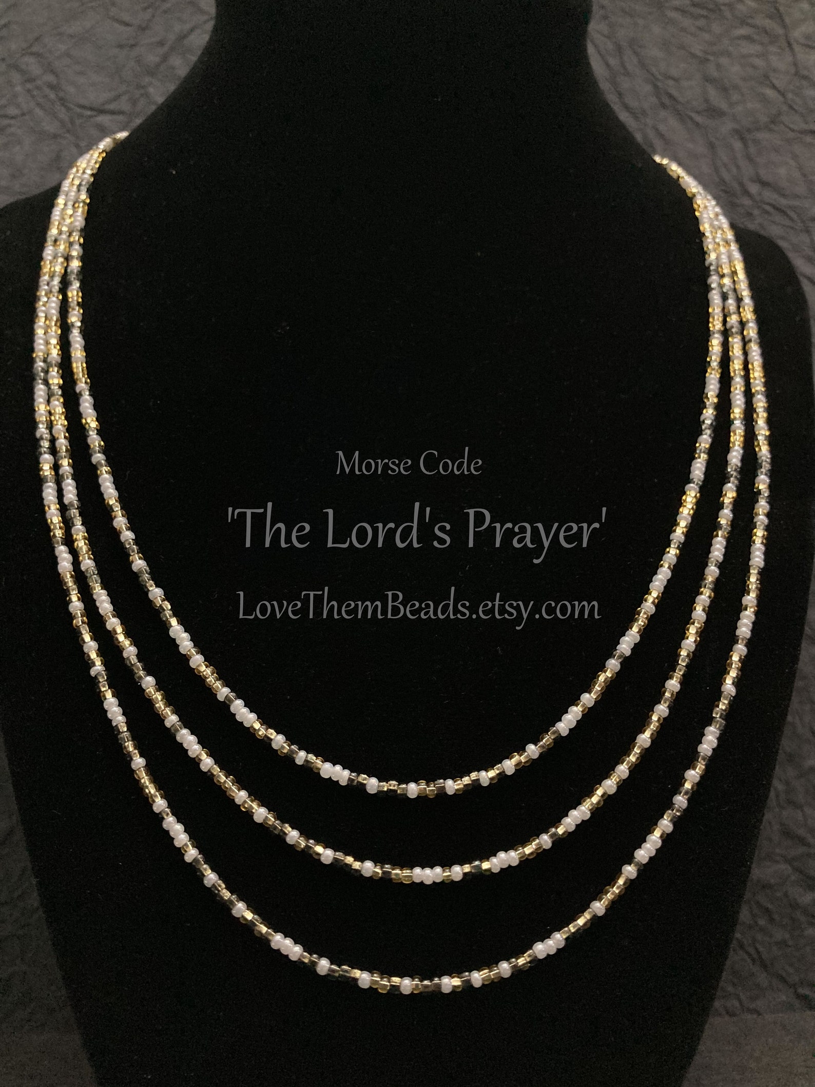 The Lord's Prayer Bracelet in Morse Code, Gold and White Pearl Seed ...
