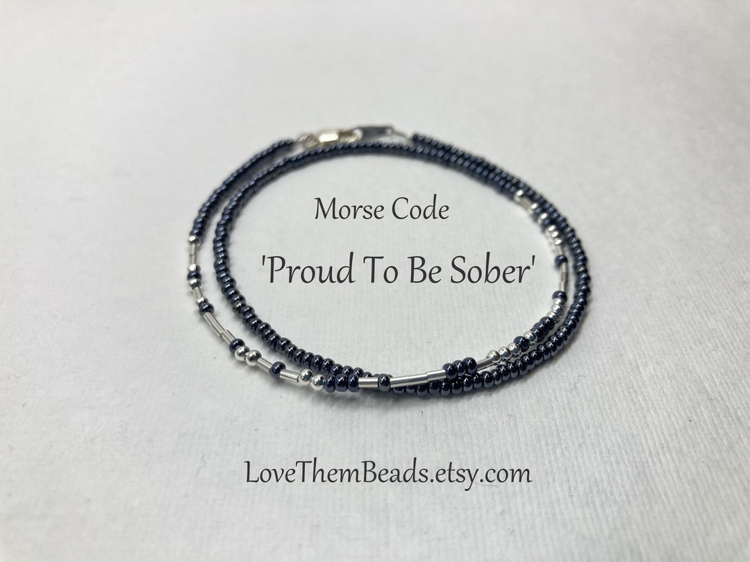 Proud to Be Sober Morse Code Wrap Bracelet, Silver and Gunmetal Seed ...