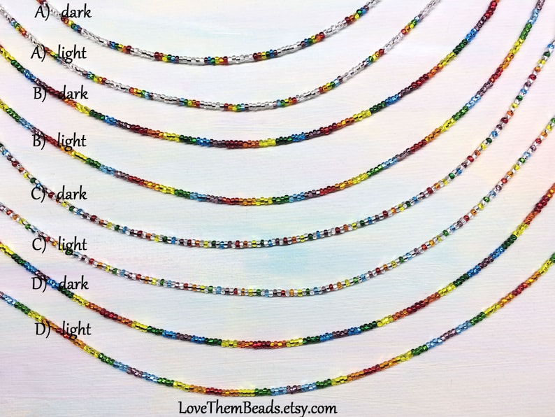 Sparkle Rainbow Seed Bead Necklace, Gay Pride, LGBT, Bright 6 Color ...