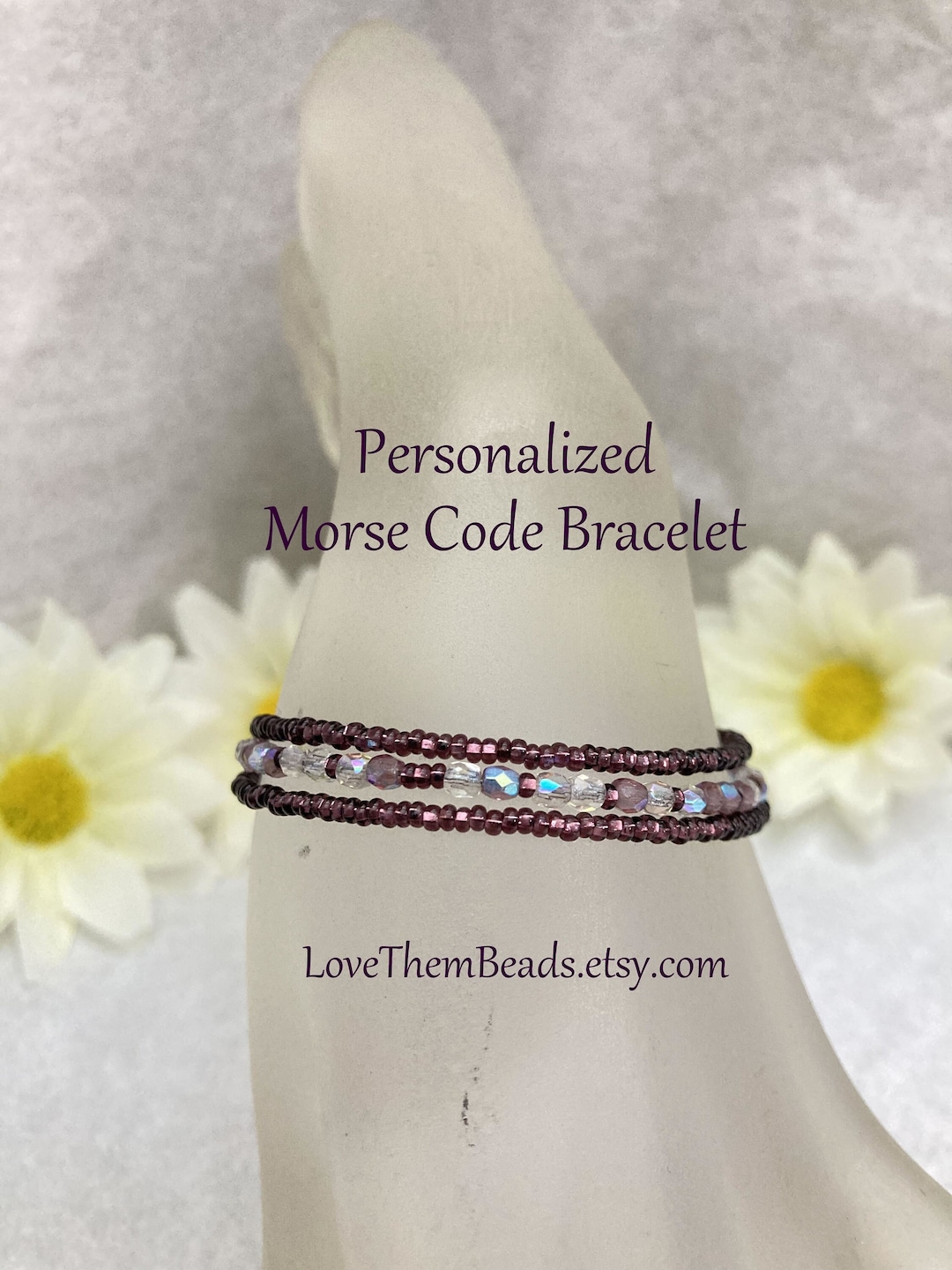 Personalized W Custom Message Morse Code Seed Bead Wrap Bracelet ...