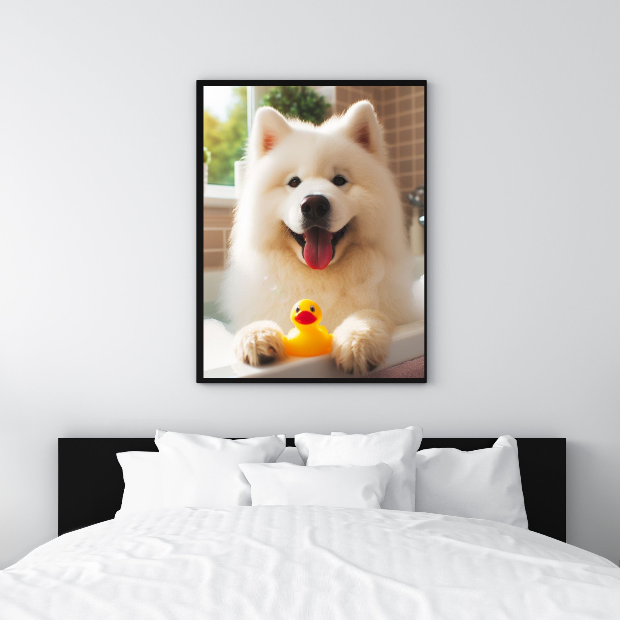 Samoyed in the Bath With Rubber Duck, Cute, Having Fun, Dog Gift Cute ...