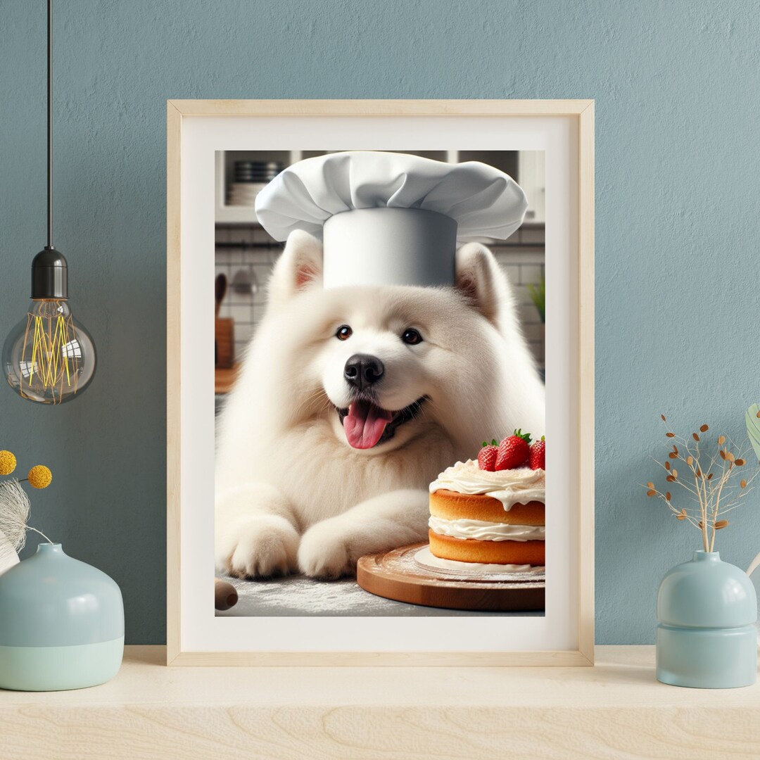 Samoyed Baking Cake in Kitchen Digital Download Dog Gift Cute Dog ...