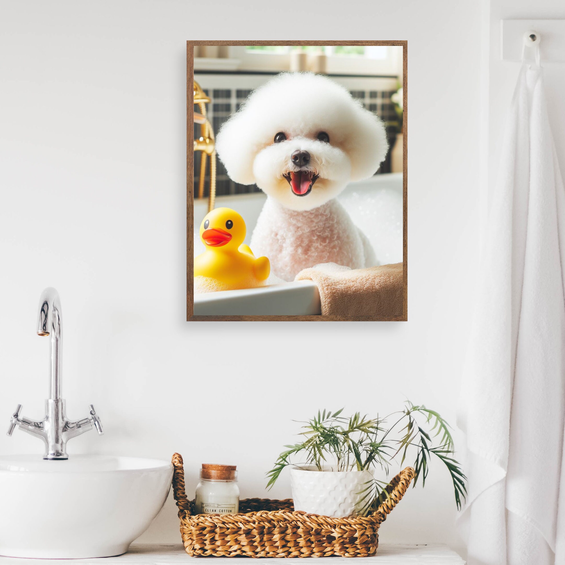 Bichon Frise in the Bath With Rubber Duck, Cute, Having Fun, Dog Gift ...