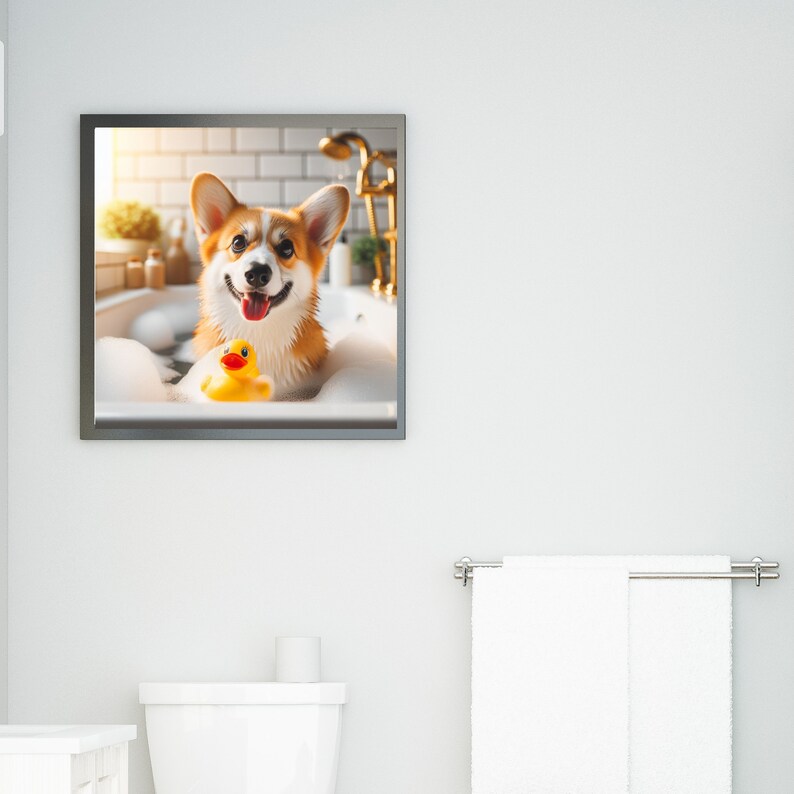 Corgi in the Bath With Rubber Duck, Cute, Having Fun, Dog Gift Cute Dog ...