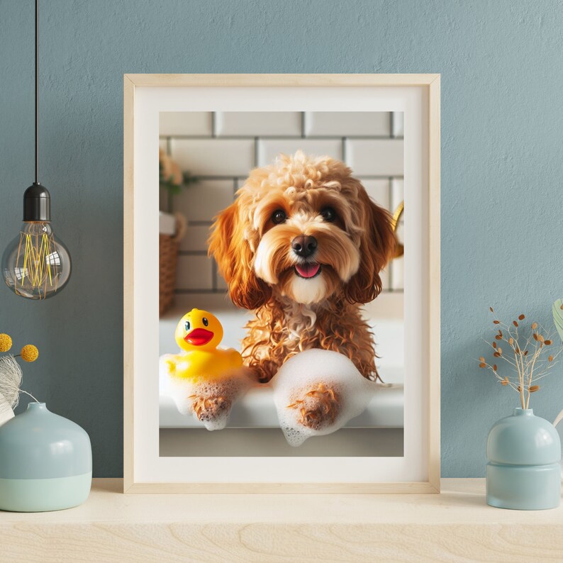 Cavapoo in the Bath With Rubber Duck, Cute, Having Fun, Dog Gift Cute ...