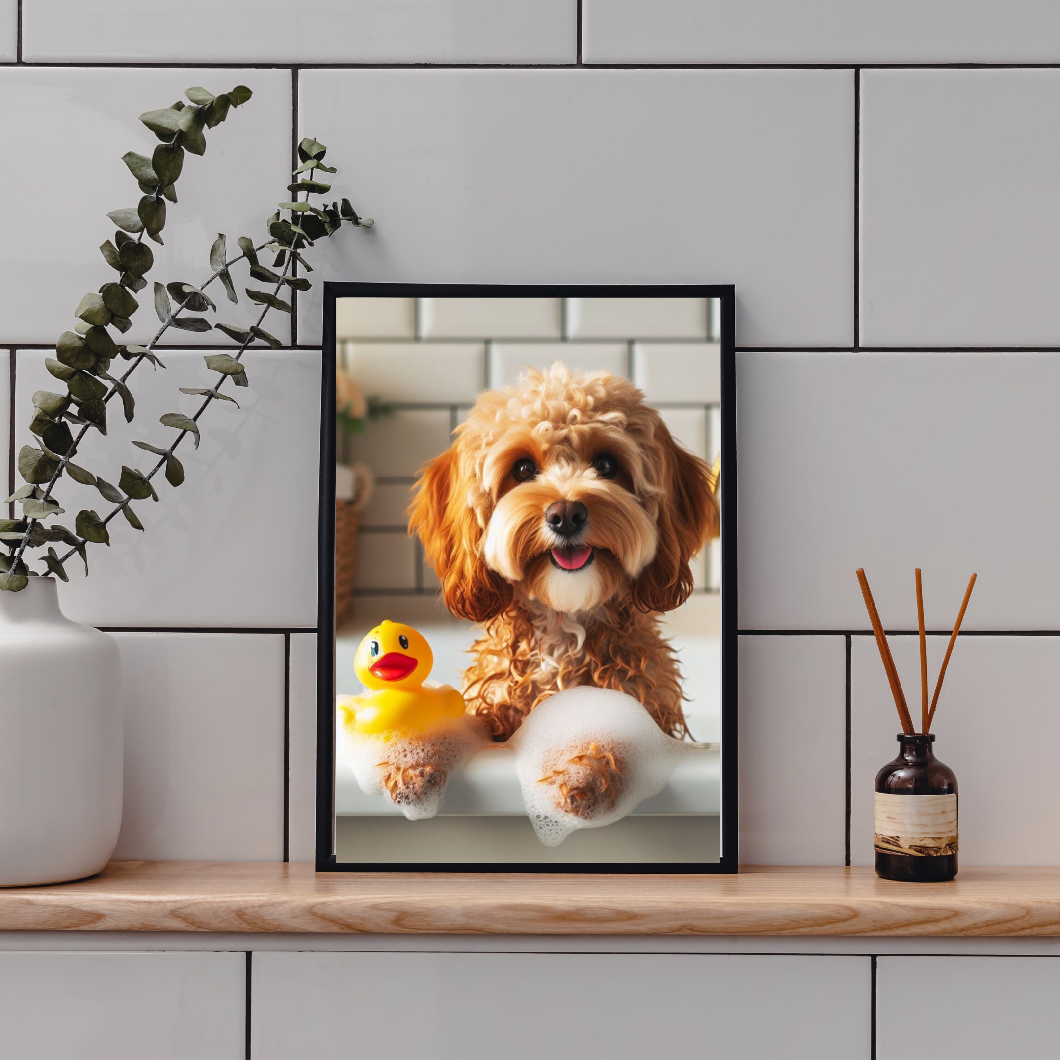 Cavapoo in the Bath With Rubber Duck, Cute, Having Fun, Dog Gift Cute ...