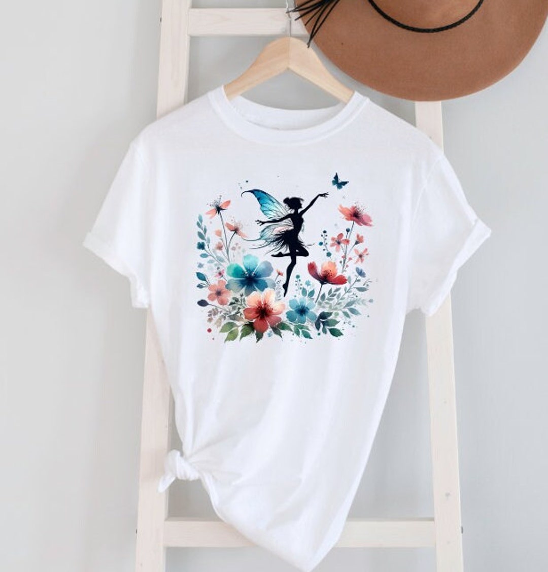Fairy Floral T-shirt, Fairy Silhouette T-shirt, Fairy Floral Tee, Fairy ...