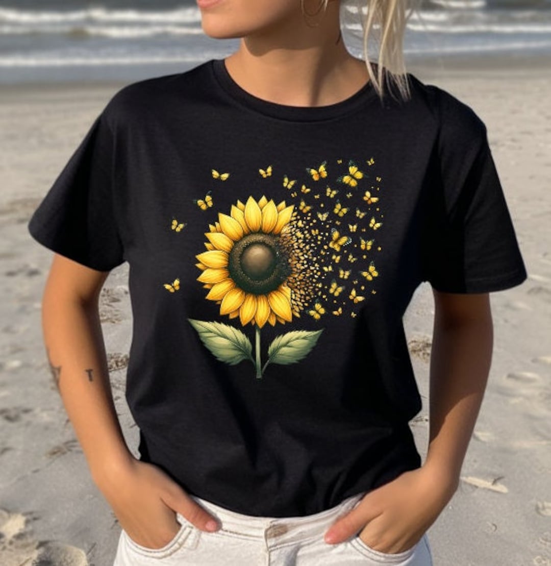 Sunflower T-shirt, Sunflower Butterfly T-shirt, Summer Shirt, Festival ...