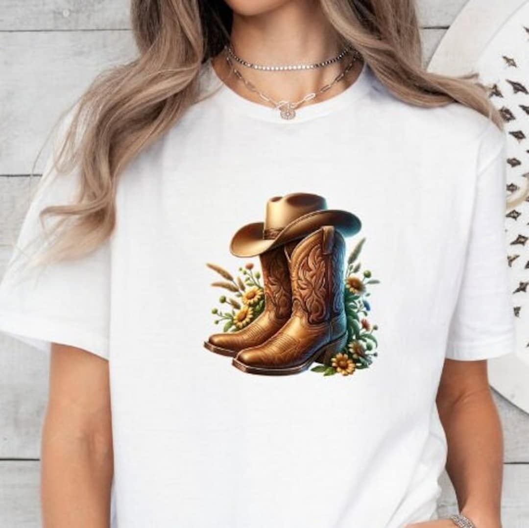 Cowboy Boots T-shirt, Cowboy Boots With Hat T-shirt, Cowboy Boots Tee ...