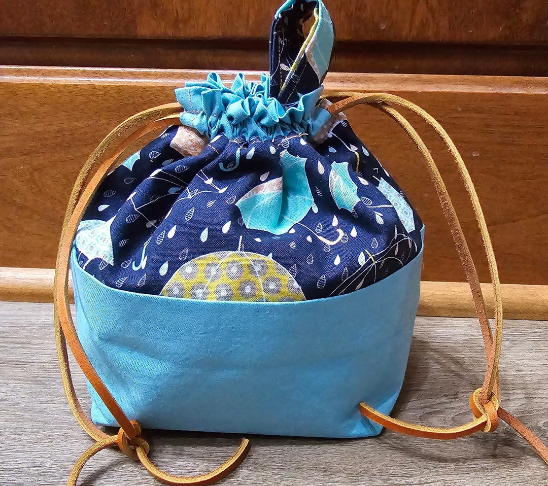 DISCOUNTED Prototype Smallleather Drawstring Project Bag, Knitting Project Bag, Gift for Knitter ...