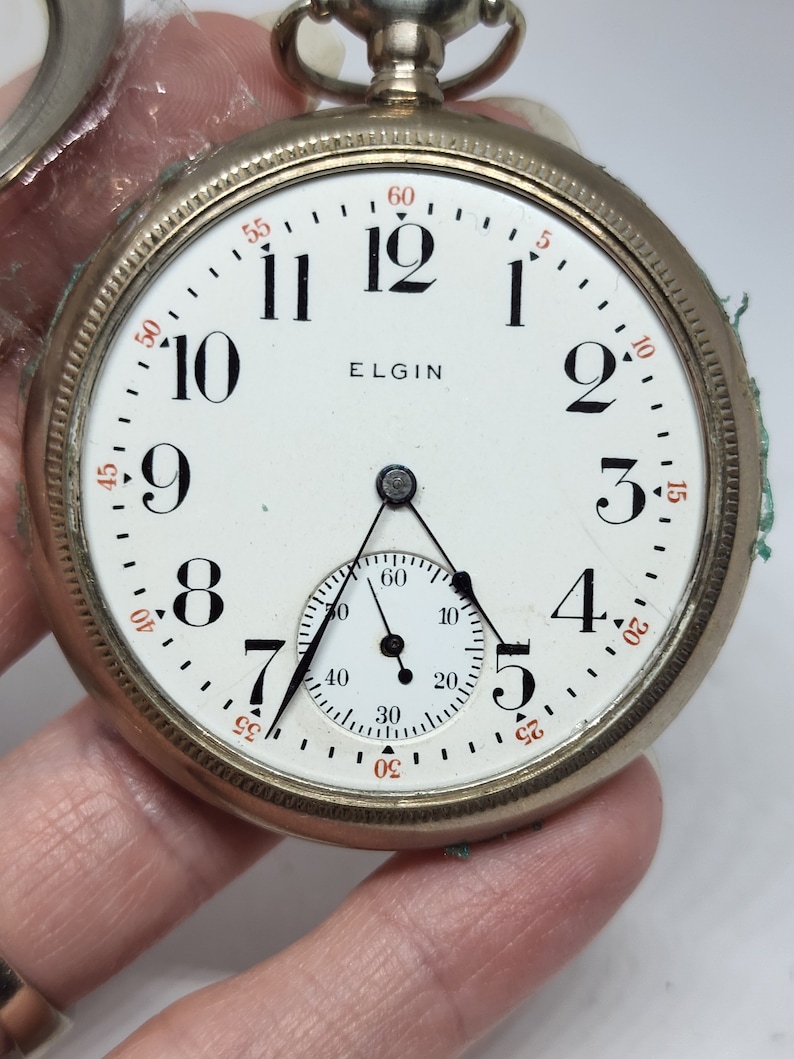 Antique 1917 Elgin Porcelain Face Nickel Silver Pocket Watch 7 Jewels ...