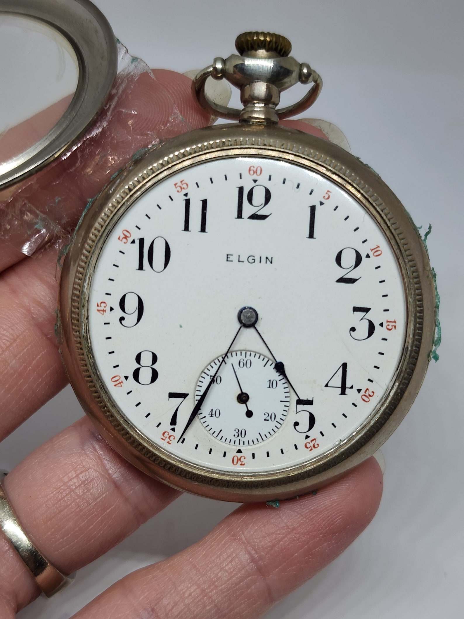Antique 1917 Elgin Porcelain Face Nickel Silver Pocket Watch 7 Jewels ...