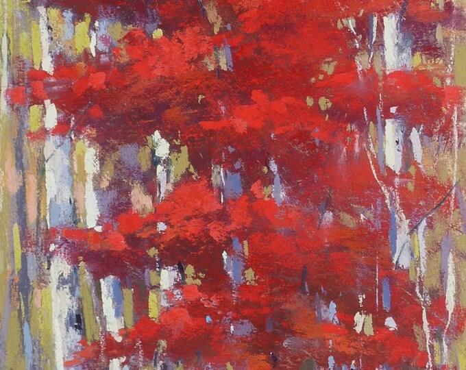 RED TREE Autumn Fall Landscape Original Pastel Painting Karen - Etsy