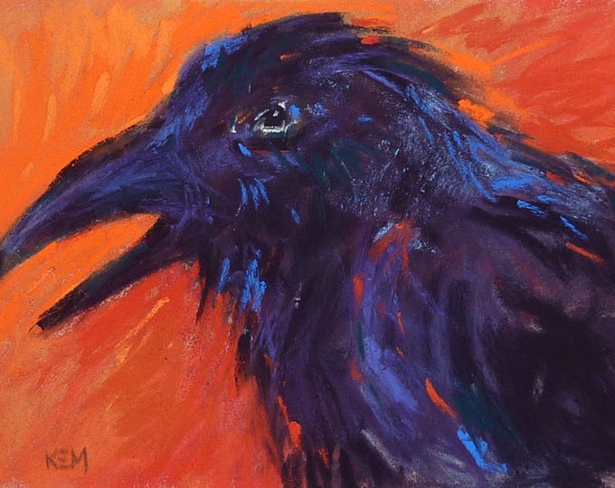Original Pastel Painting Southwest RAVEN Close up Contemporary 5x7 by ...