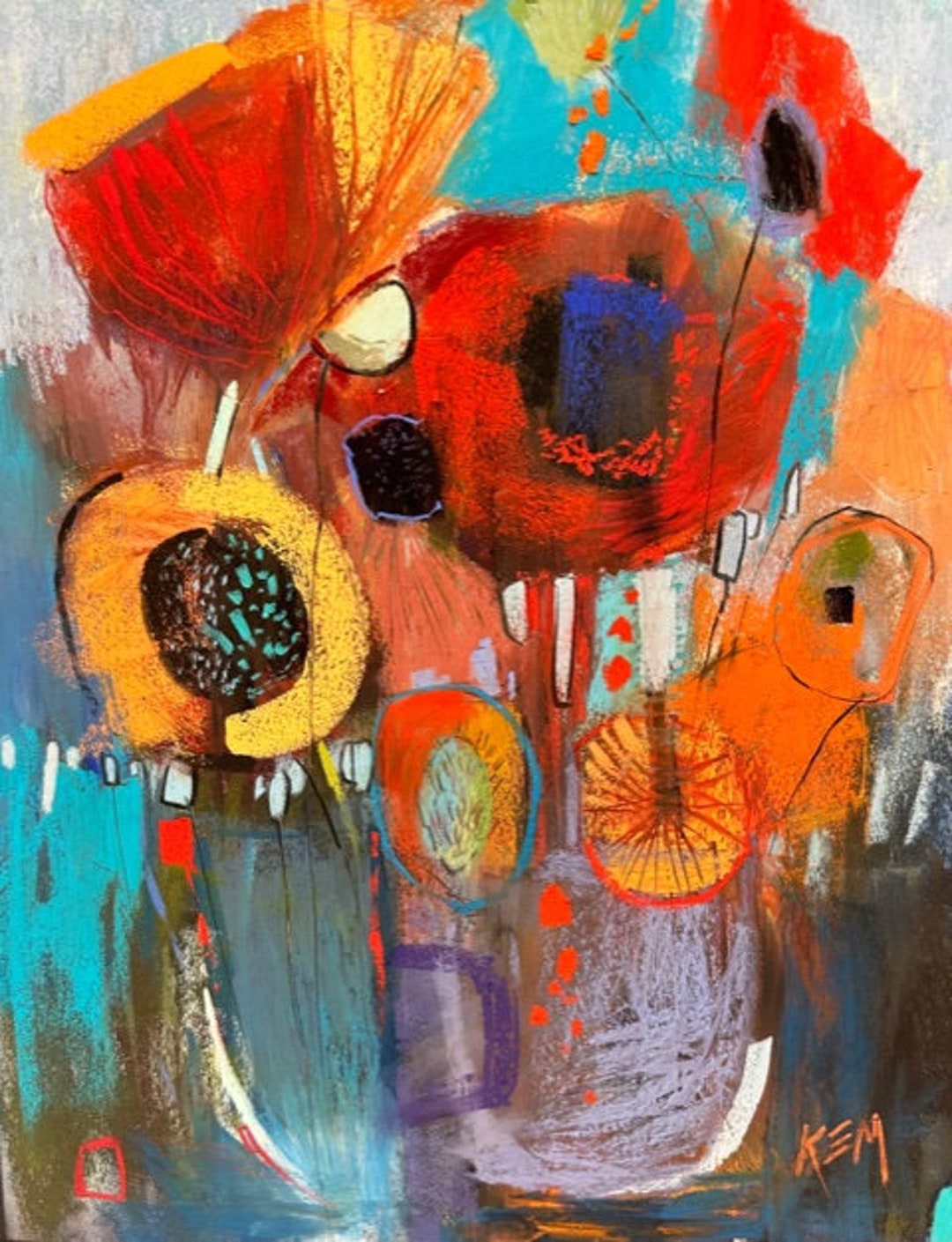 Floral Fantasy POPPIES Original Pastel Painting 14x11 ABSTRACT by Karen ...