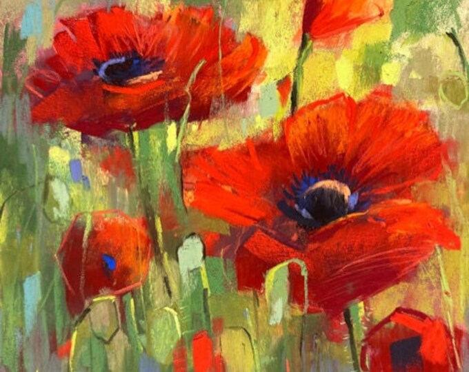 Original Pastel Contemporary RED Poppies 10x10 by Karen Margulis Psa - Etsy
